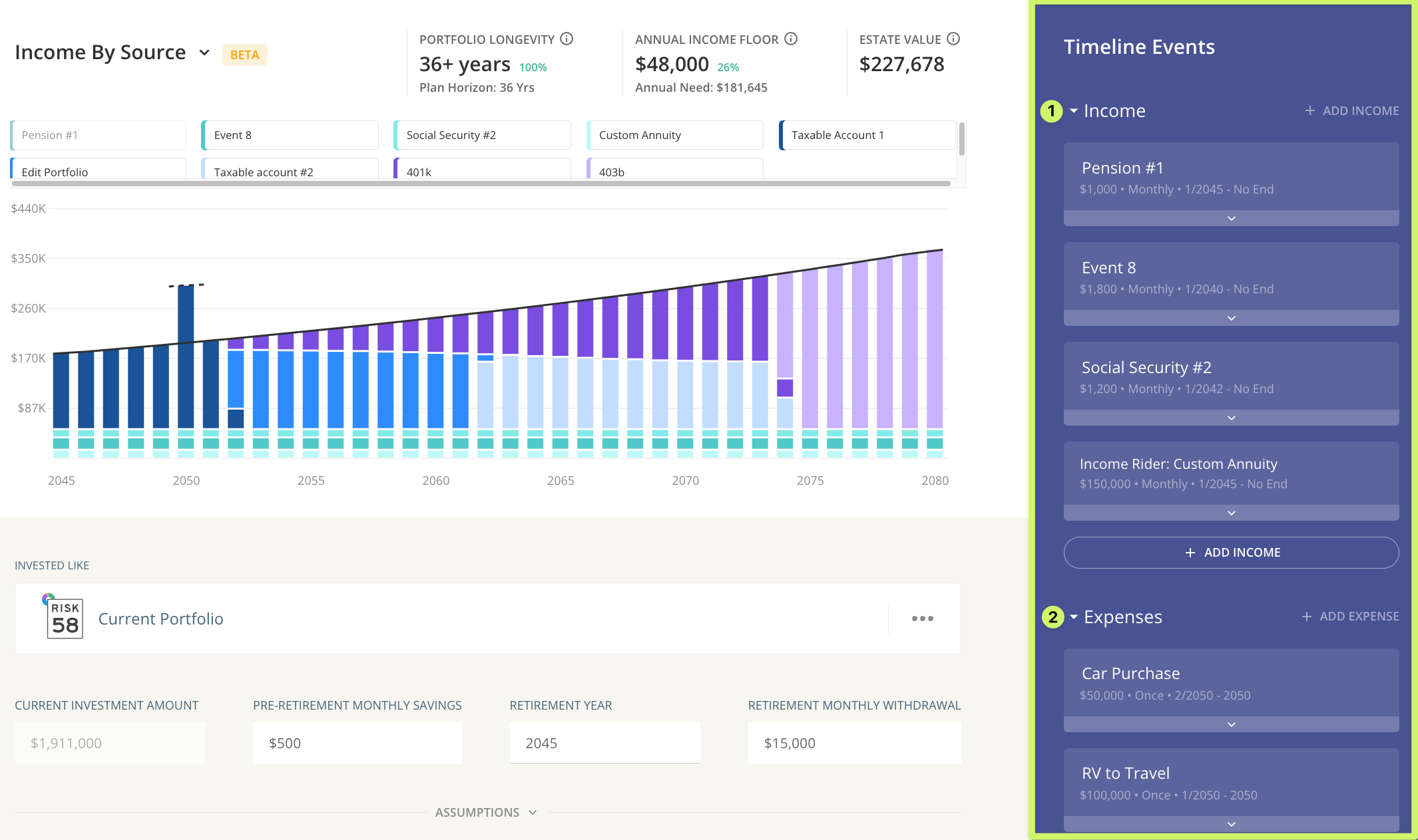 How to use Retirement Income By Source